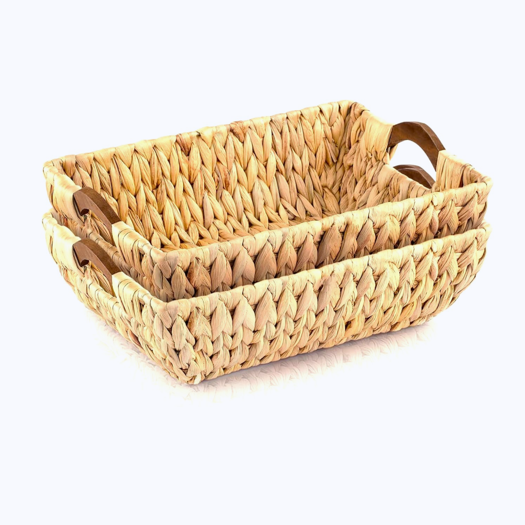 ISLA-1 Hyacinth Tray Baskets with Curved Wooden Handles (2 Pack ...