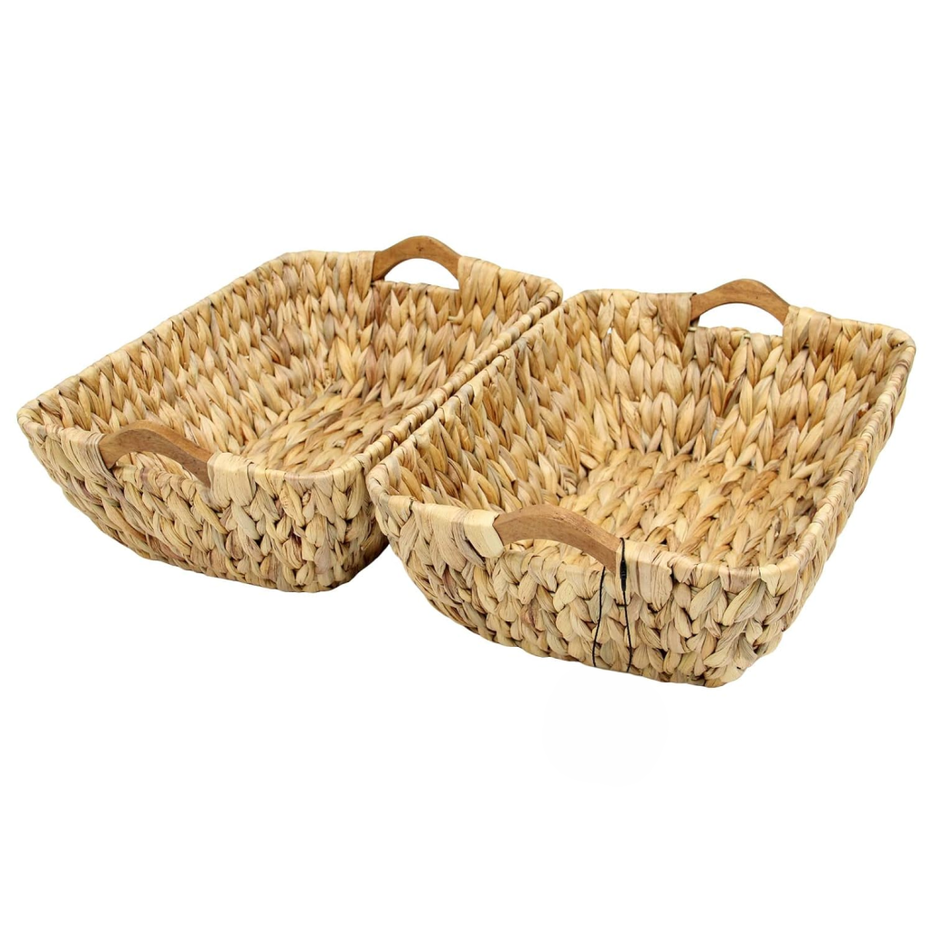 ISLA-1 Hyacinth Tray Baskets with Curved Wooden Handles (2 Pack ...
